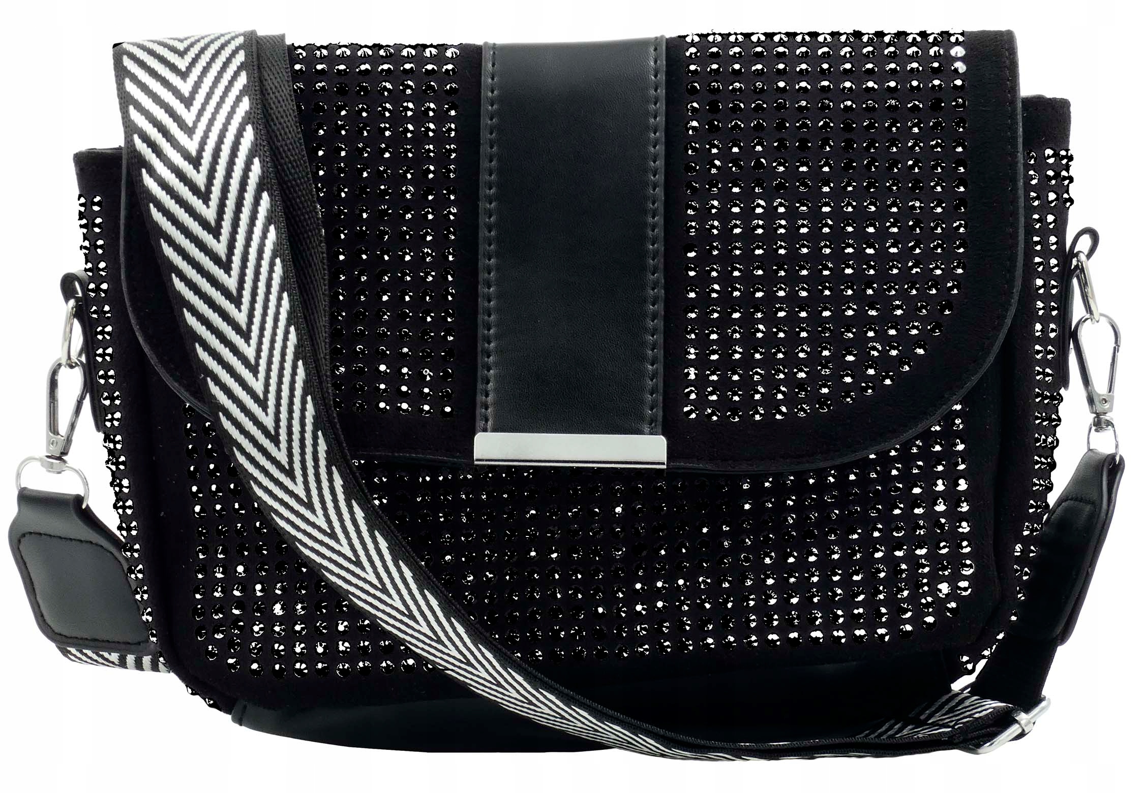KOBIECA TOREBKA BAG NA RAMIĘ CYRKONIE PASEK CZARNA GLAMOUR ...