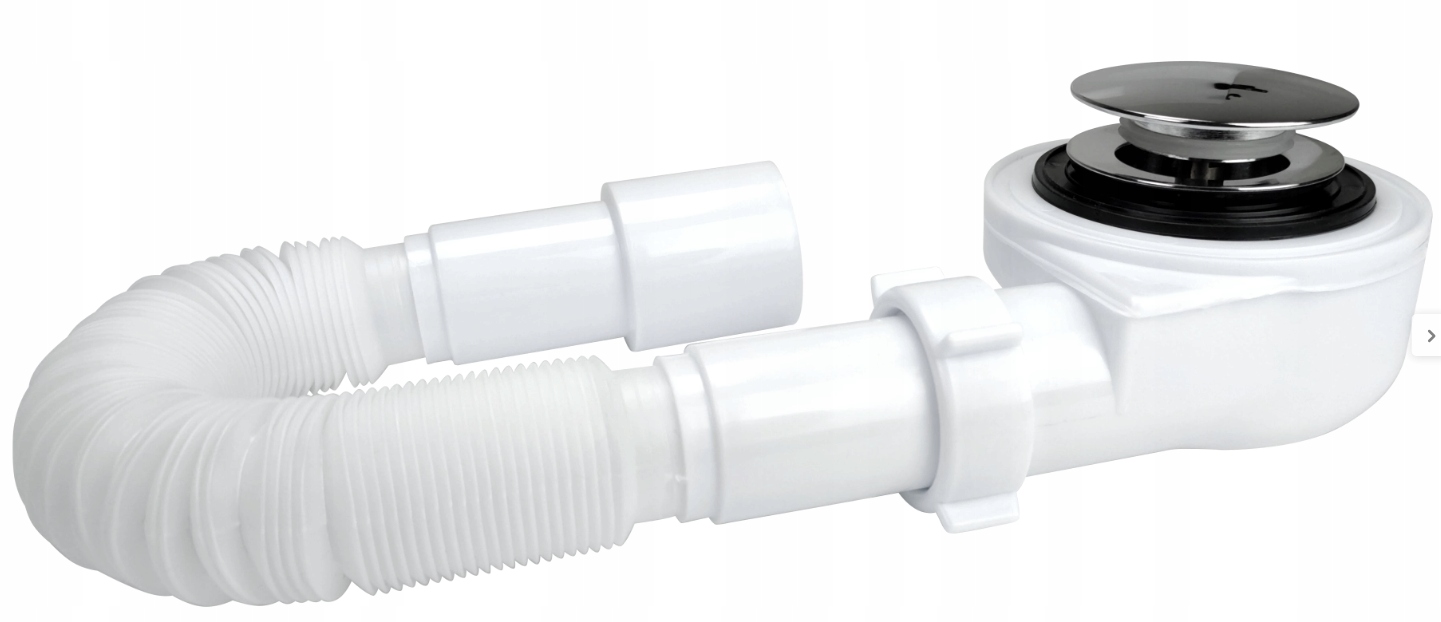 Syfon brodzika niski fi 50 mm korek KLIK-KLAK chrom odpływ elastyczny ...