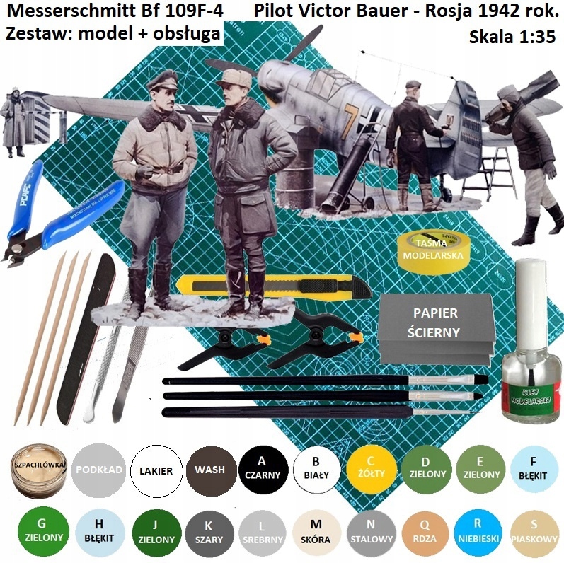 Model samolotu Messerschmitt Bf 109F-4 z personelem, mata, DUŻY ZESTAW ...