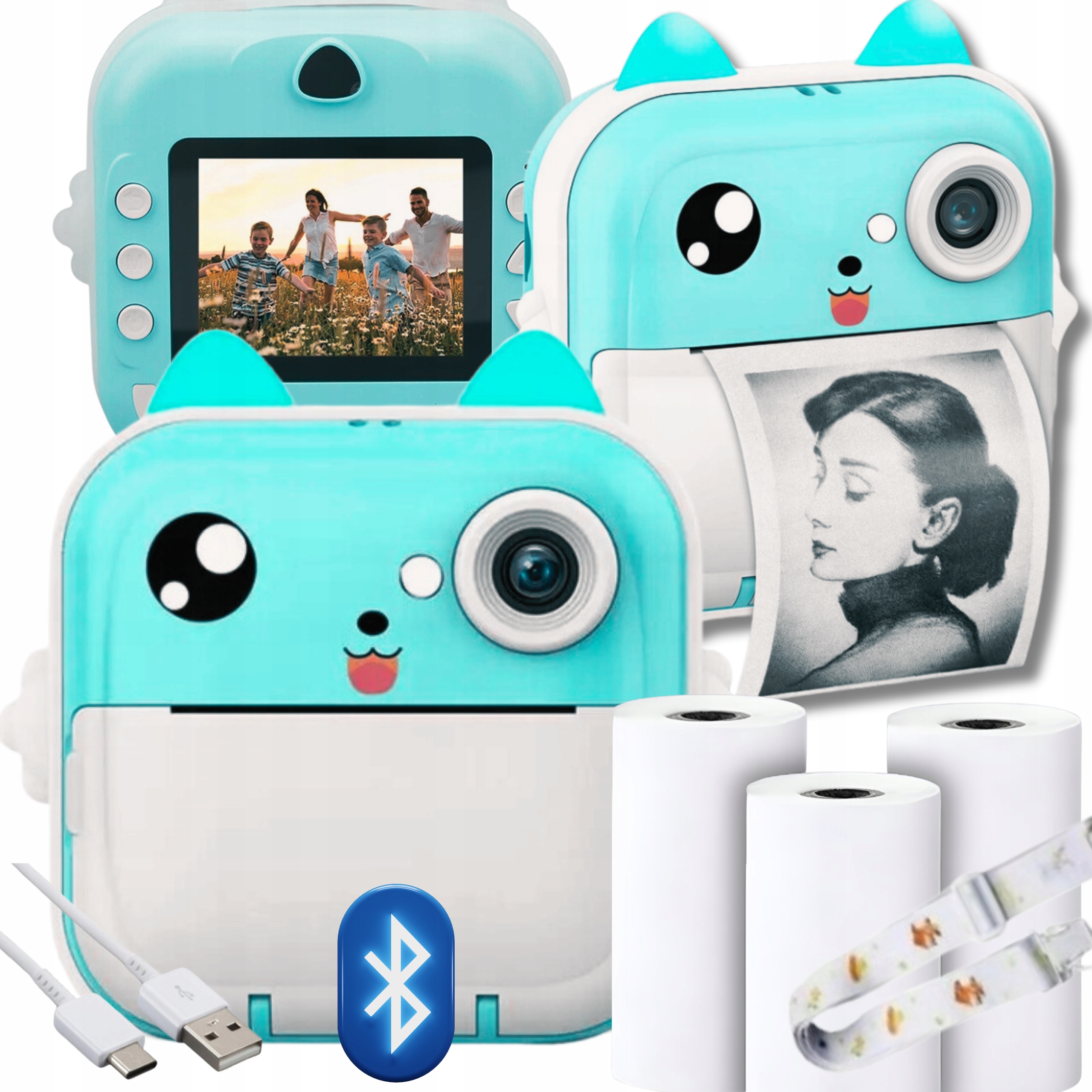 MINI DRUKARKA DRUKUŚ APARAT KAMERA TERMICZNA ZDJĘĆ MINI KOT + 3 ROLKI ...