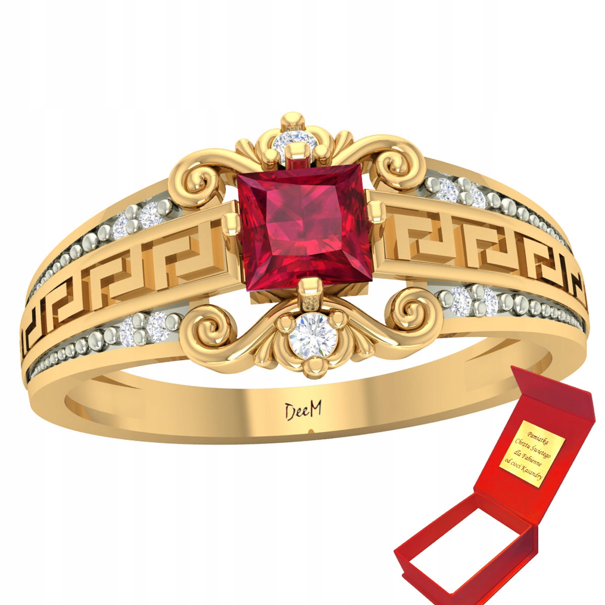 ZLATÝ PRSTEŇ GRÉCKEHO VZORU S RUBÍNOM PR. 585 za 363.59EUR - Allegro