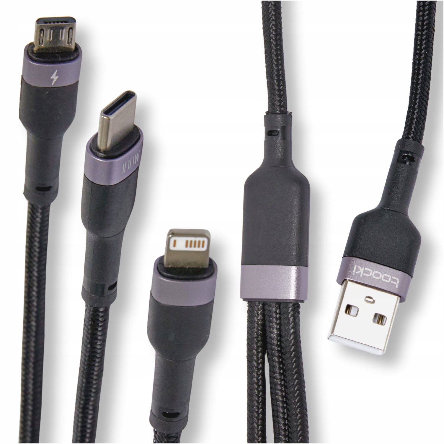 Kabel Toocki USB - USB typ C / microUSB / Lightning 1,2 m czarny - Sklep, Opinie, Cena w Allegro