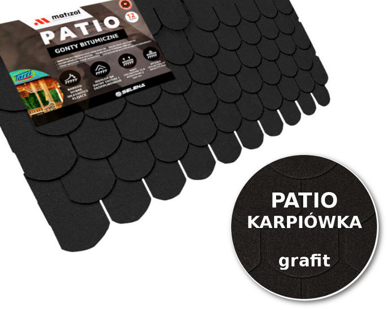 MATIZOL Gont Bitumiczny PATIO Karpiówka GRAFIT 3,85m2 DO KRYCIA DACHÓW • Cena, Opinie • Pokrycia ...