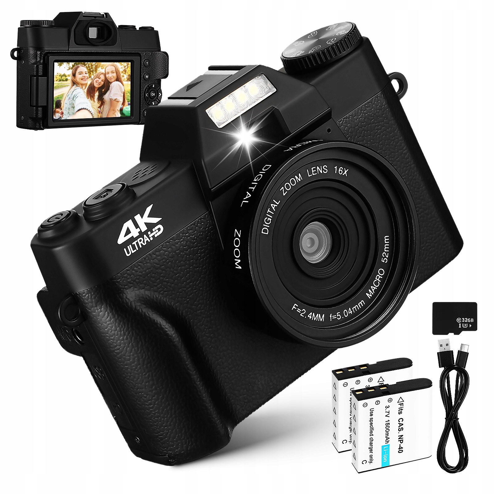 APARAT CYFROWY Z 3" EKRANEM Z KLAPKĄ APARAT FOTOGRAFICZNY - 56MP, WIDEO ...