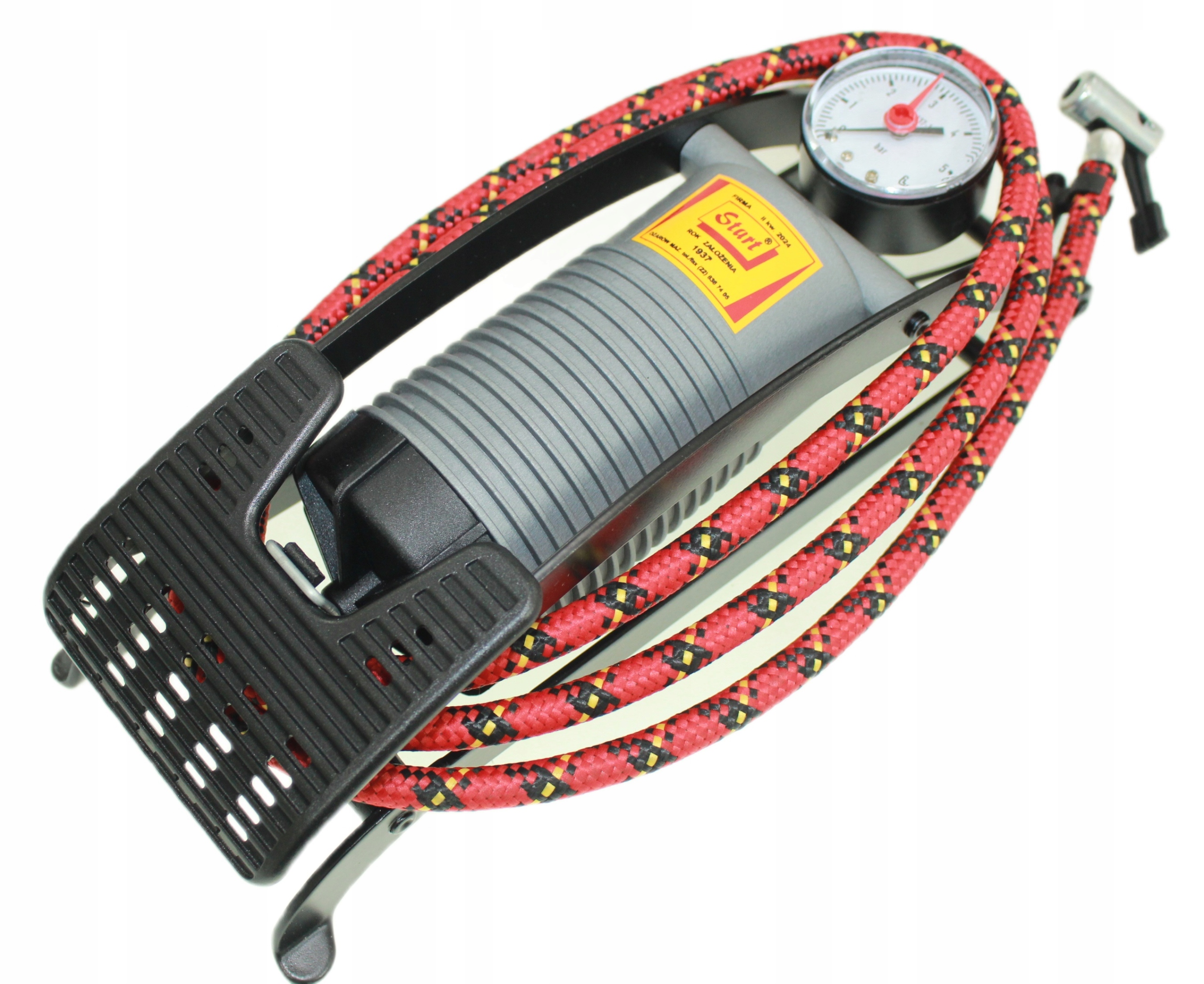 Pompka Nożna Polska Start Z Manometrem Rower Auto Długość Węża 200 cm 6 ...