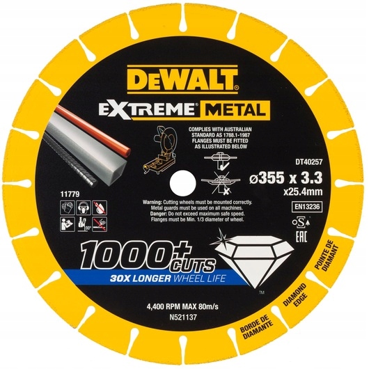 Tarcza diamentowa tnąca do metalu stali EXTREME DEWALT 355x25.4x3.3 ...