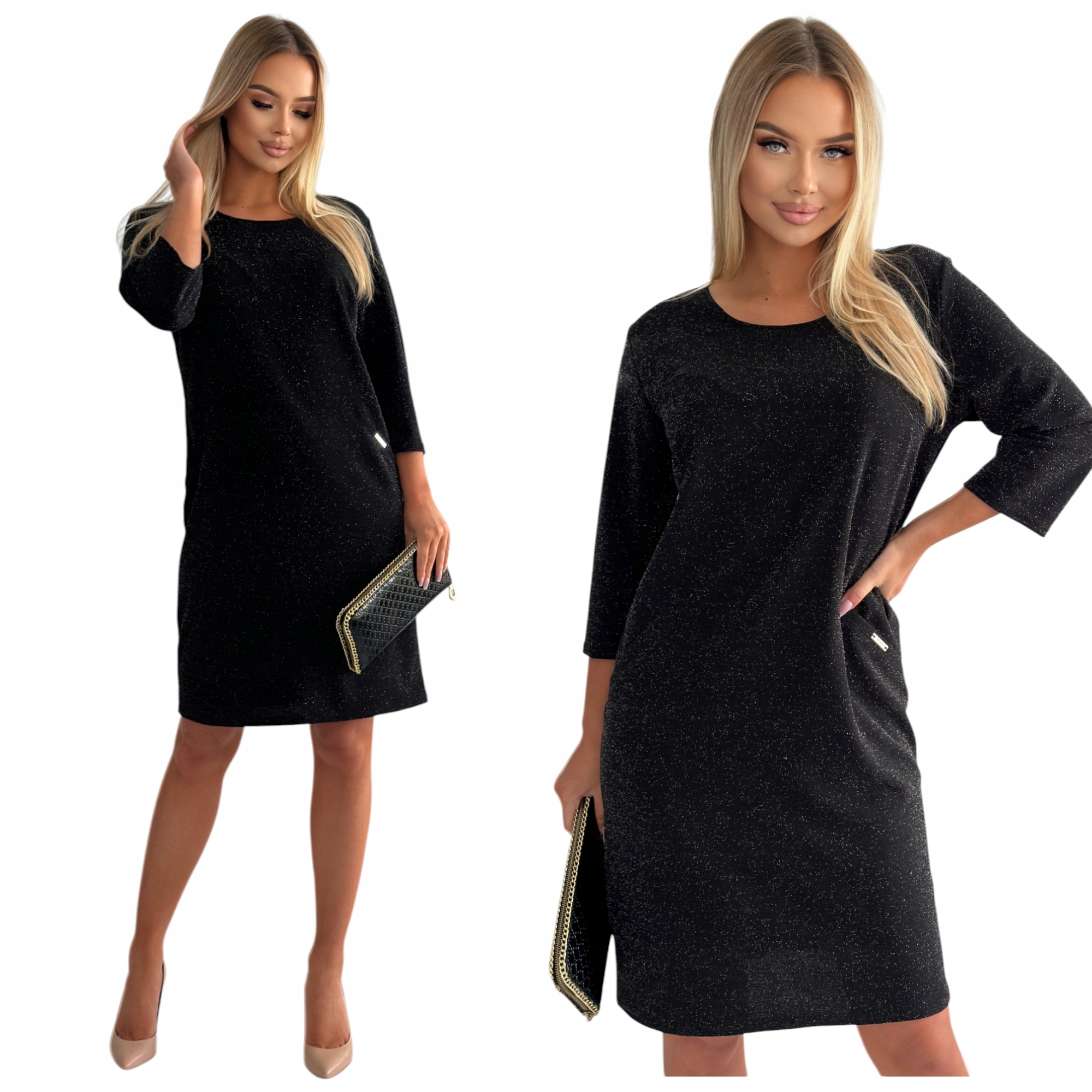 CZARNA KLASYCZNA PROSTA ŚWIECĄCA SUKIENKA ROZMIAR 38 POLSKI PRODUCENT ...