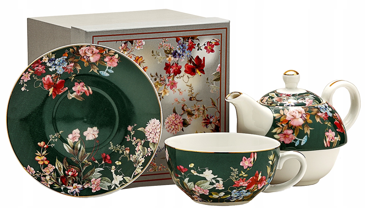 ZESTAW DO HERBATY TEA FOR ONE NA PREZENT `FILIŻANKA + DZBANEK RÓŻYCZKI ...