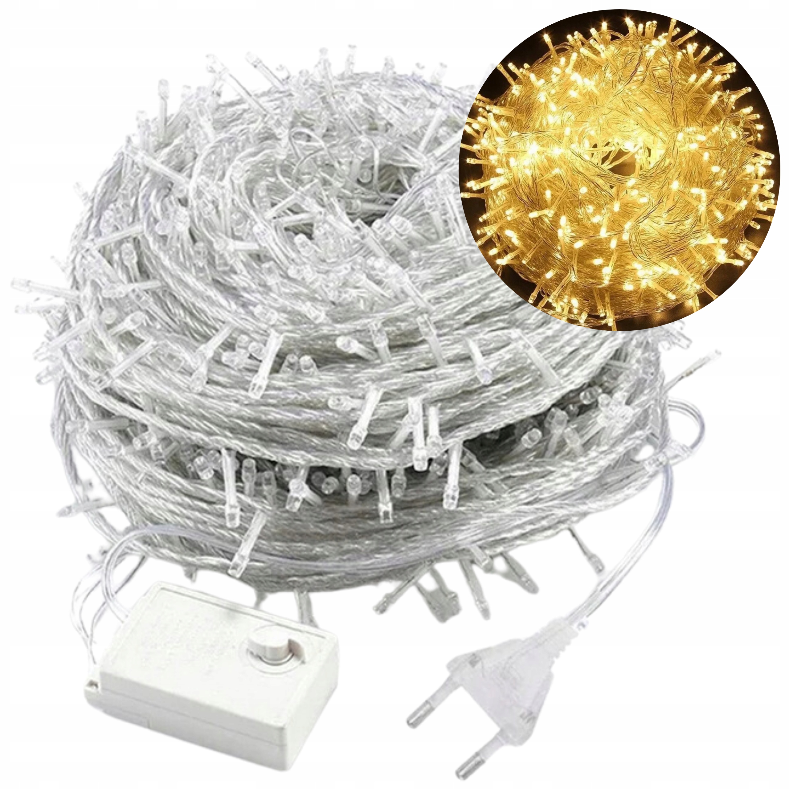LAMPKI CHOINKOWE 300 LED CIEPŁY BIAŁY PRZEZROCZYSTE WEWNĘTRZNE ...