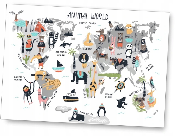 ANIMAL MAPS Obrazek 50x70 plakat, grafika dzieci • Cena, Opinie ...