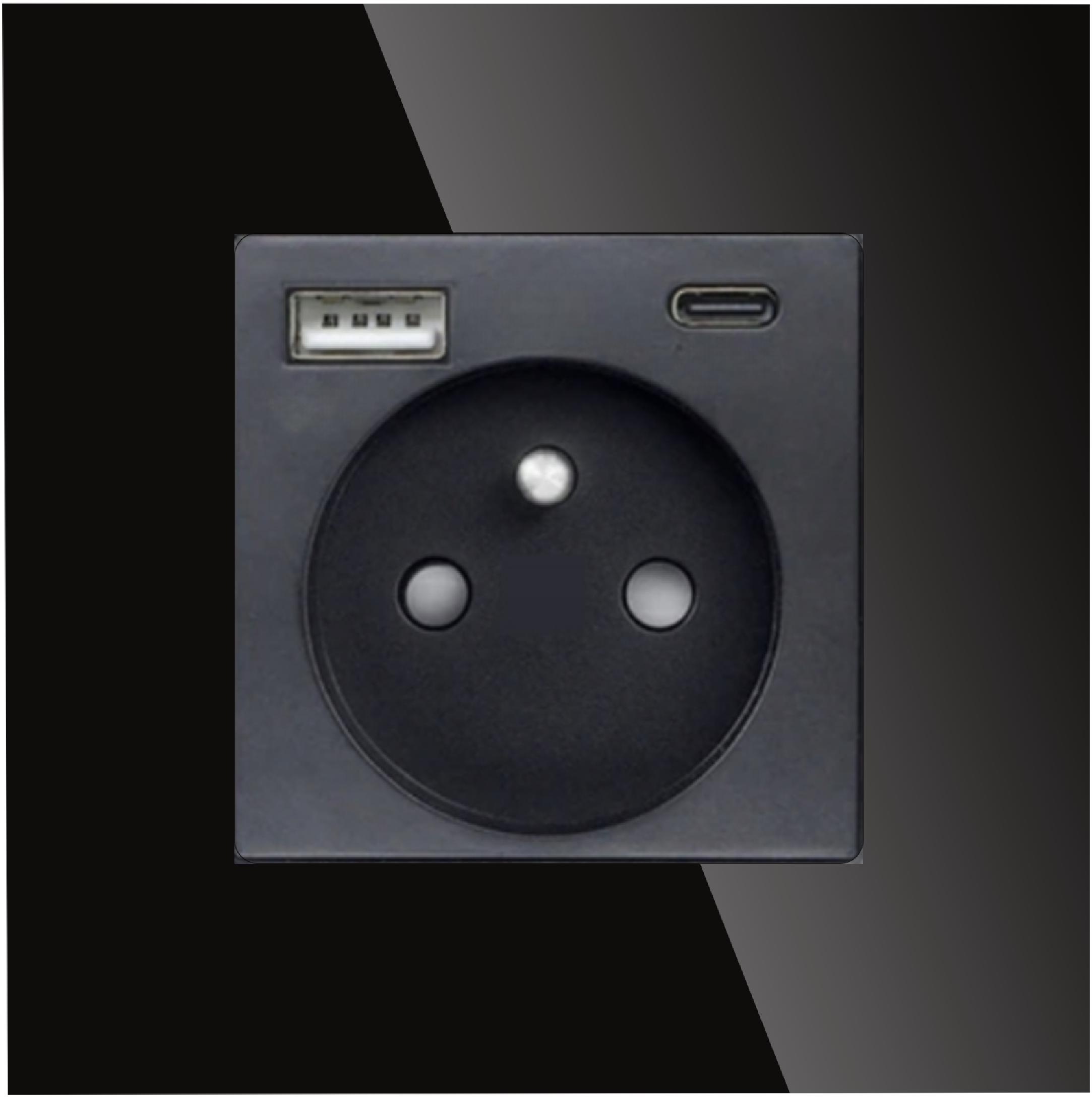 GNIAZDKO KONTAKT z BOLCEM ŁADOWARKA USB A + C CZARNE GNIAZDKA KONTAKTY ...