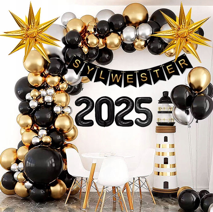 ŚCIANKA DEKORACJE BALONY NA SYLWETRSA SYLWESTER 2025 82SZT • Cena, Opinie • Balony 16892939205 ...