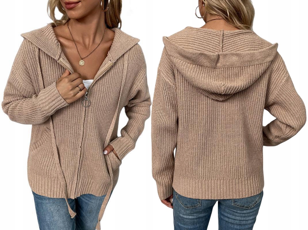ROZPINANY DAMSKI SWETER KARDIGAN KAPTUR NA ZAMEK 14458508368 - Allegro.pl
