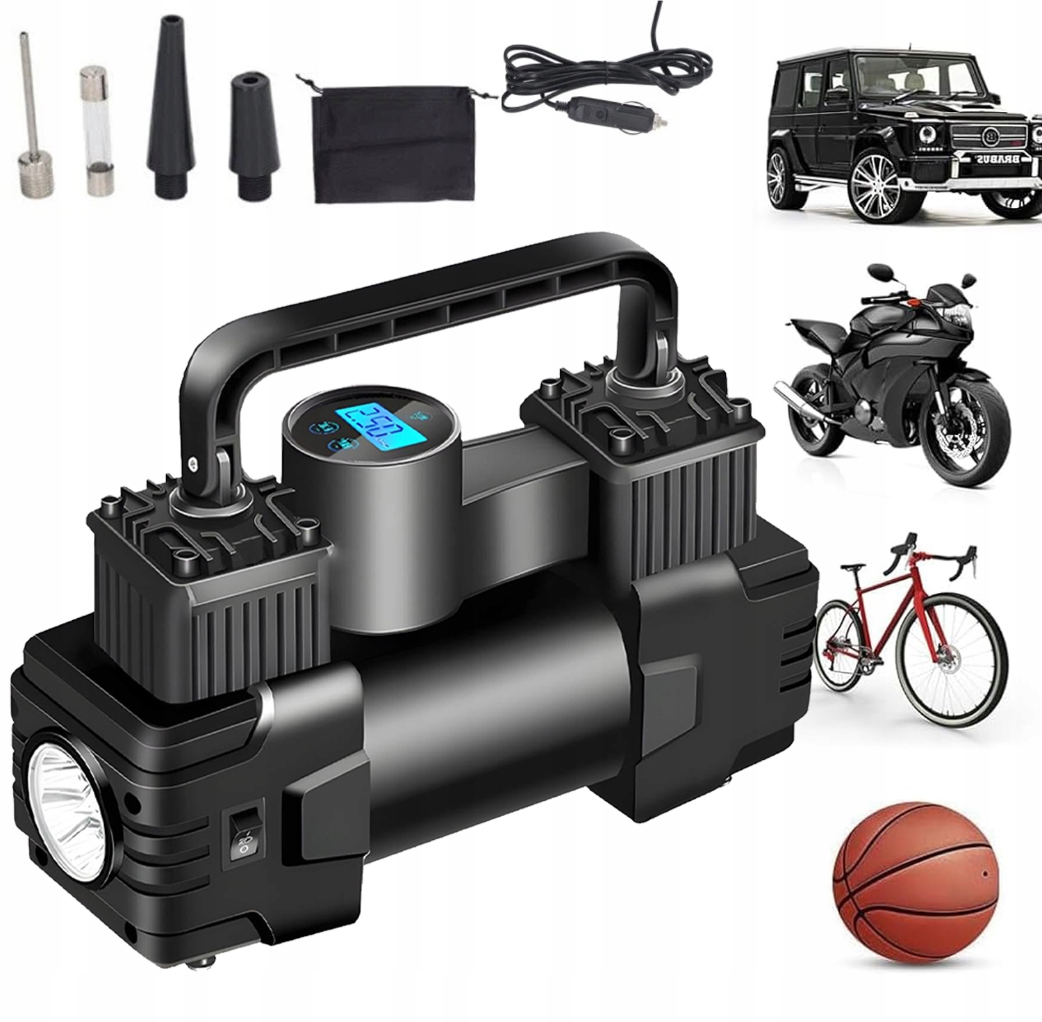 150PSI Kompresor do auta 12V 60l/min LCD displej 4 manometre 150 W za ...