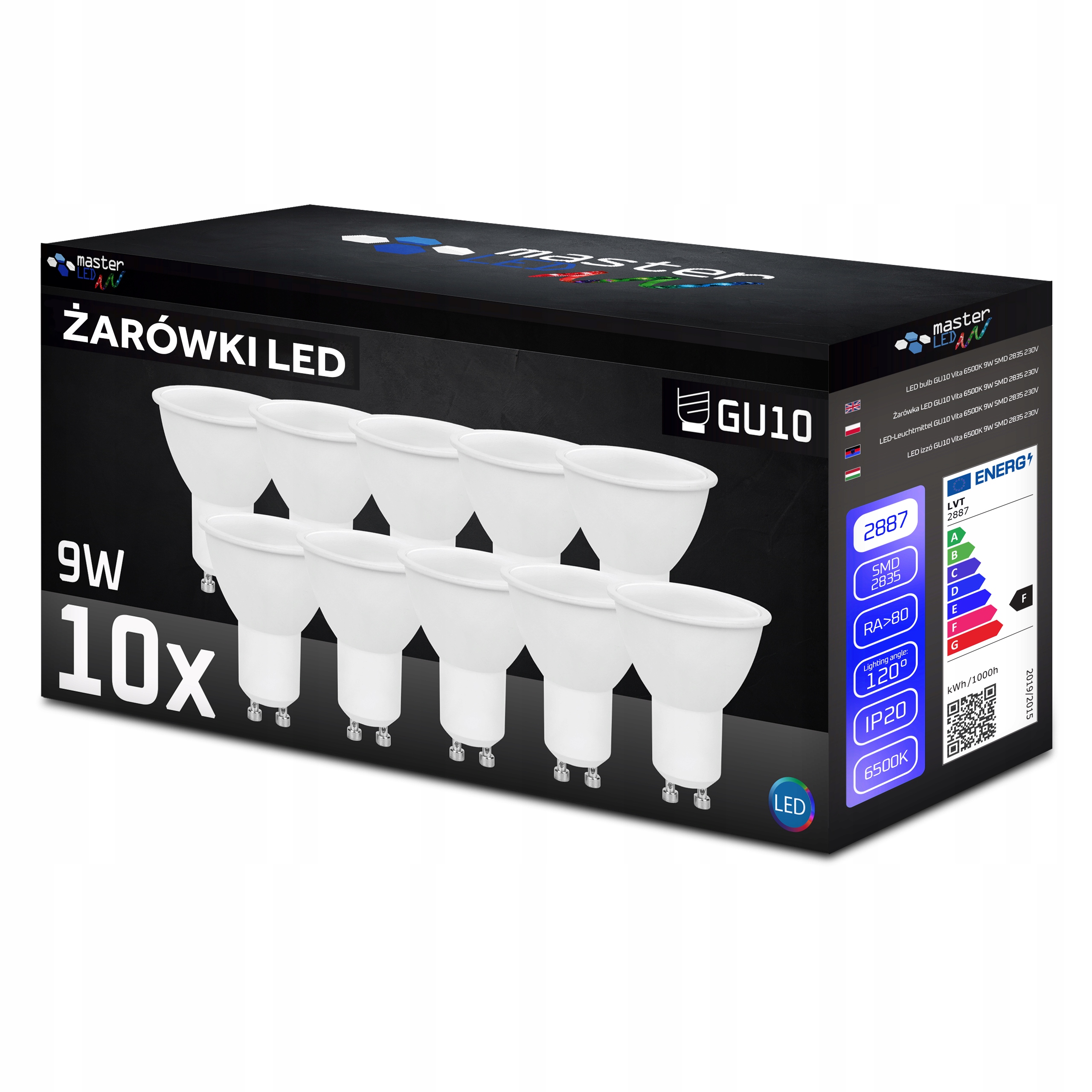 10x Żarówka LED GU10 9W biały zimny 6500K 230V MOCNA NIEMRUGAJĄCA ...