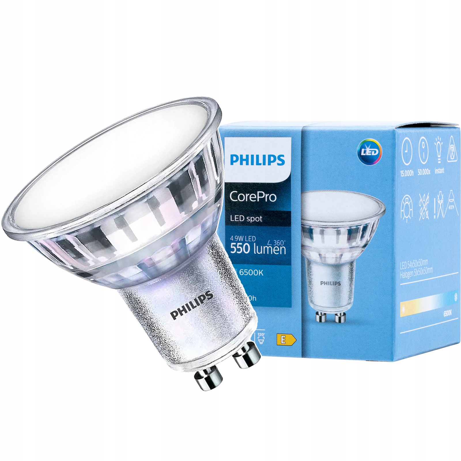 ŻARÓWKA LED GU10 4,9W = 50W 6500K Zimna Biała 120° 550lm CorePro ... ŻARÓWKA LED GU10 4,9W = 50W 6500K Zimna Biała 120° 550lm CorePro ...