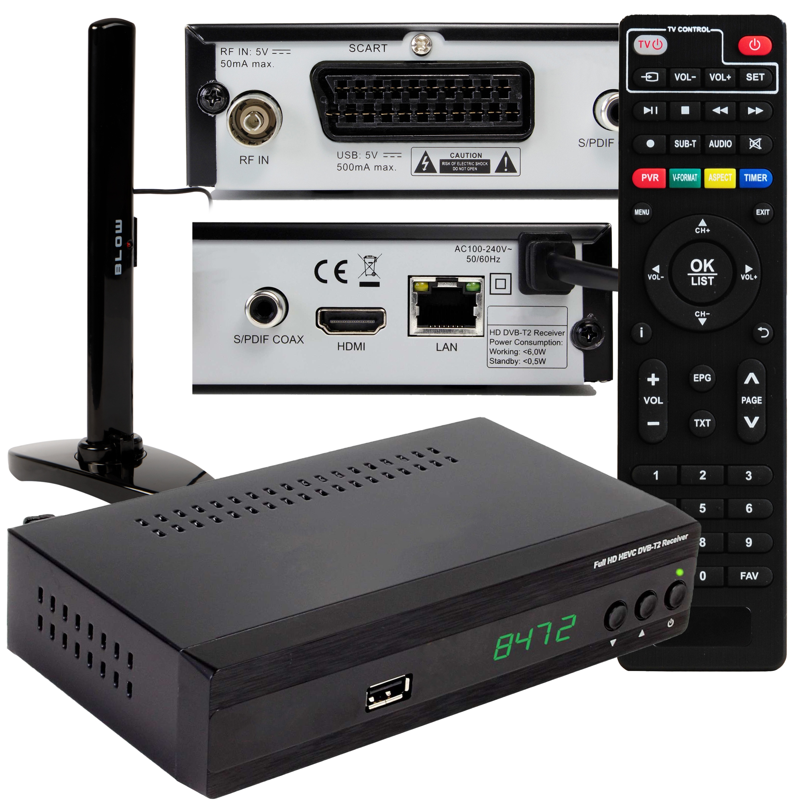 DEKODER DVB-T2 FULL HD TV H.265 TUNER HDMI USB ANTENA WEWNĘTRZNA ...