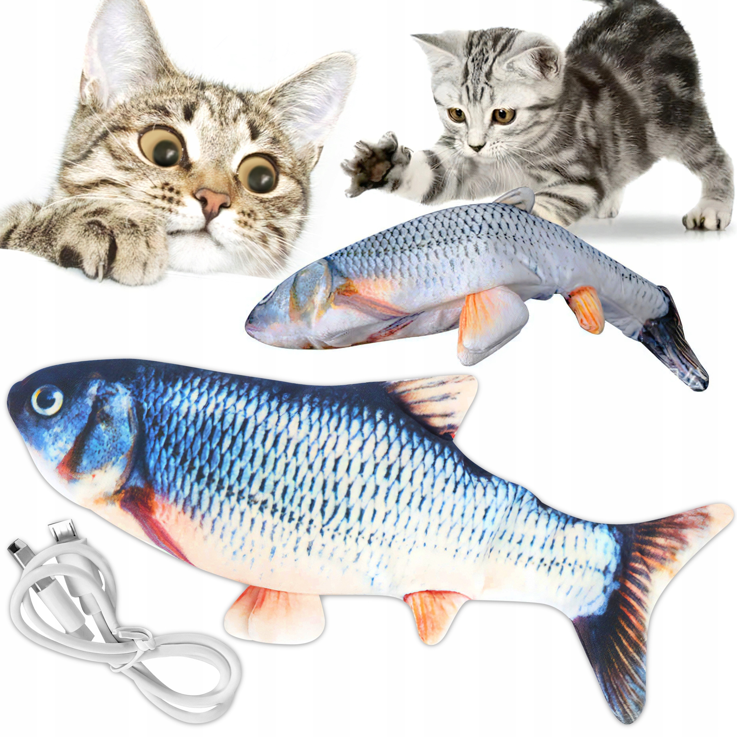 Zabawka interaktywna dla kota Renew Force RYBA DLA KOTA PLUSZOWA ZABAWKA z akumulatorem ładowana ...