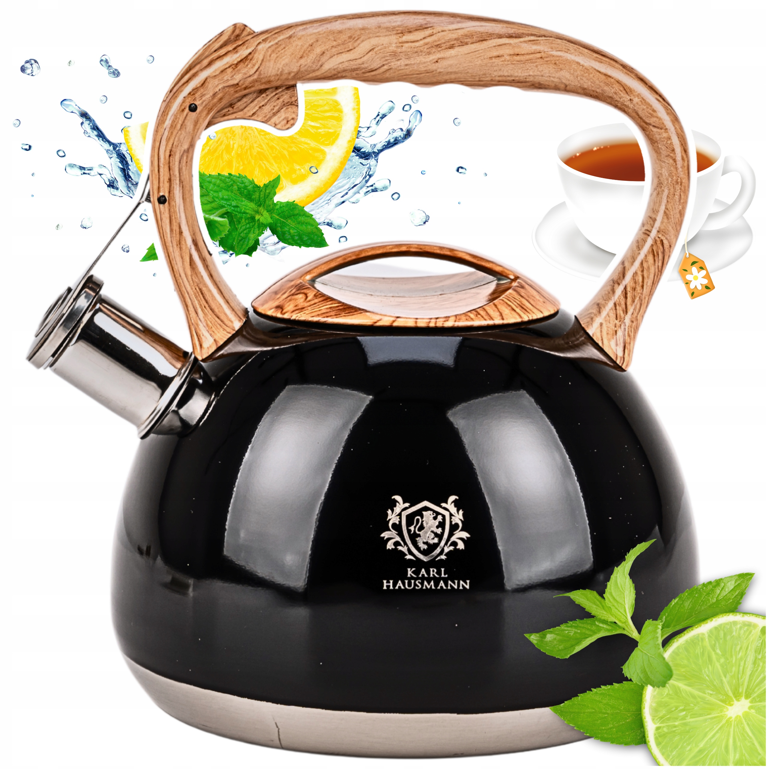 CZAJNIK na GAZ CZAJNIK CZARNY 3L Z GWIZDKIEM POKRYWĄ RĄCZKA STAL ...