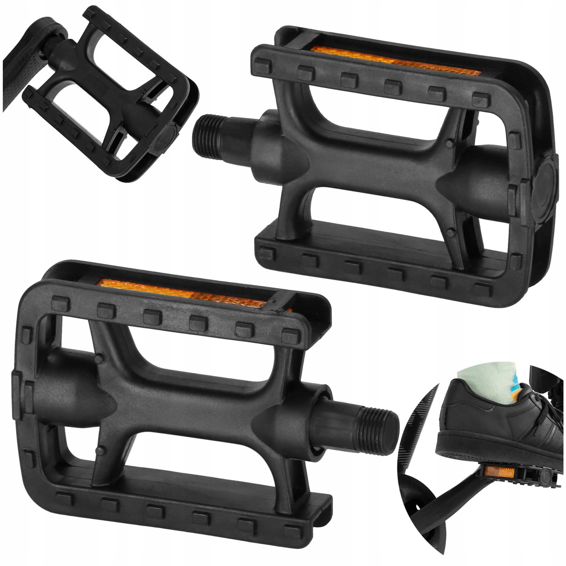 2x PEDAŁ PEDAŁY ROWEROWE PLATFORMOWE Z ODBLASKIEM DO ROWERU CZARNE 2 ...