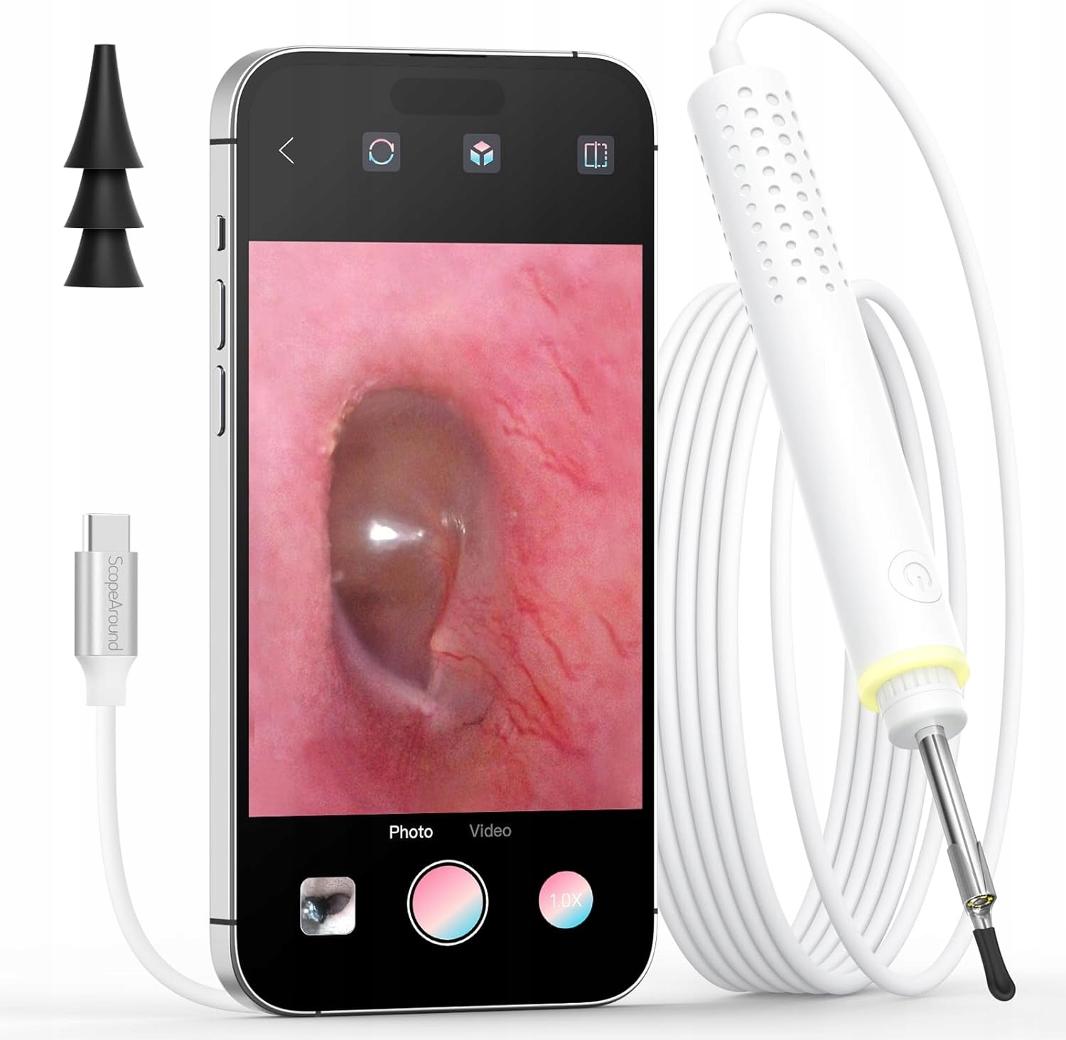 Otoskop ScopeAround 3,9 mm do iPhone'a i Androida - Podświetlenie LED, Apli 5904665712436 za 107 ...