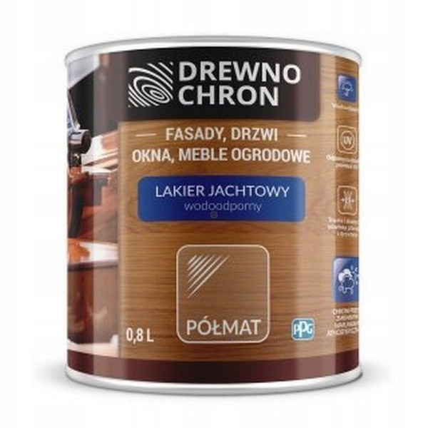 Drewnochron Lakier Jachtowy Półmat 0,8L do drewna BEZBARWNY UV odporny ... Drewnochron Lakier Jachtowy Półmat 0,8L do drewna BEZBARWNY UV odporny ...