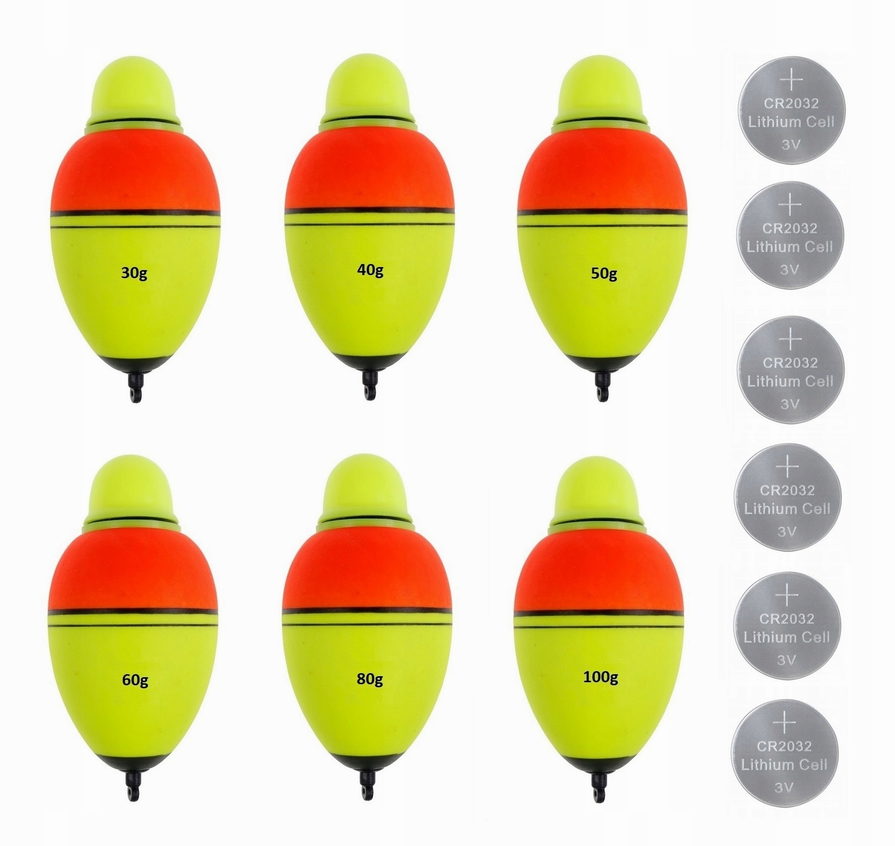 ZESTAW6x SPŁAWIK BOJKA ŚWIECĄCY DIOD LED ŻYWCA DRAPIEŻNIK 30g-100g+ BATERIE - BOJA SZCZUPAK ...