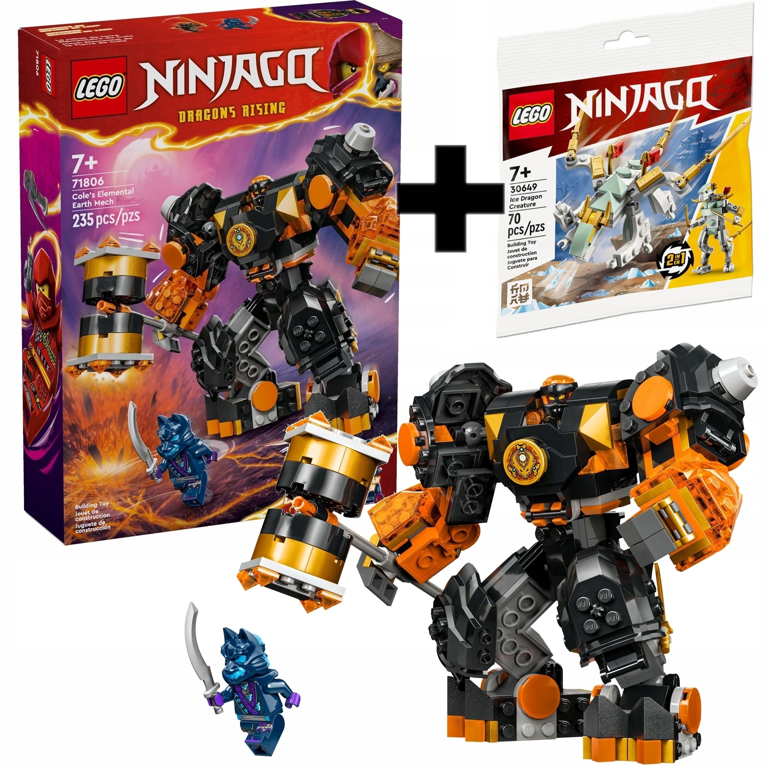 LEGO Ninjago Mech żywiołu ziemi Cole’a 71806 + Lodowy smok 30649 ...