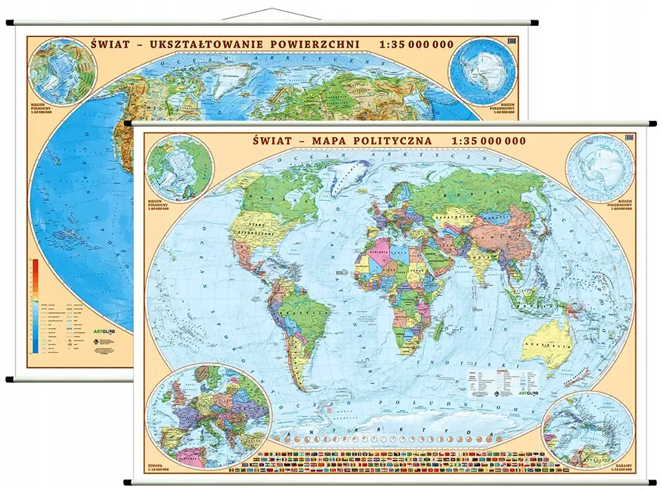 Mapa świata polityczna + fizyczna dwustronna 100x70cm Edycja 2024 ...