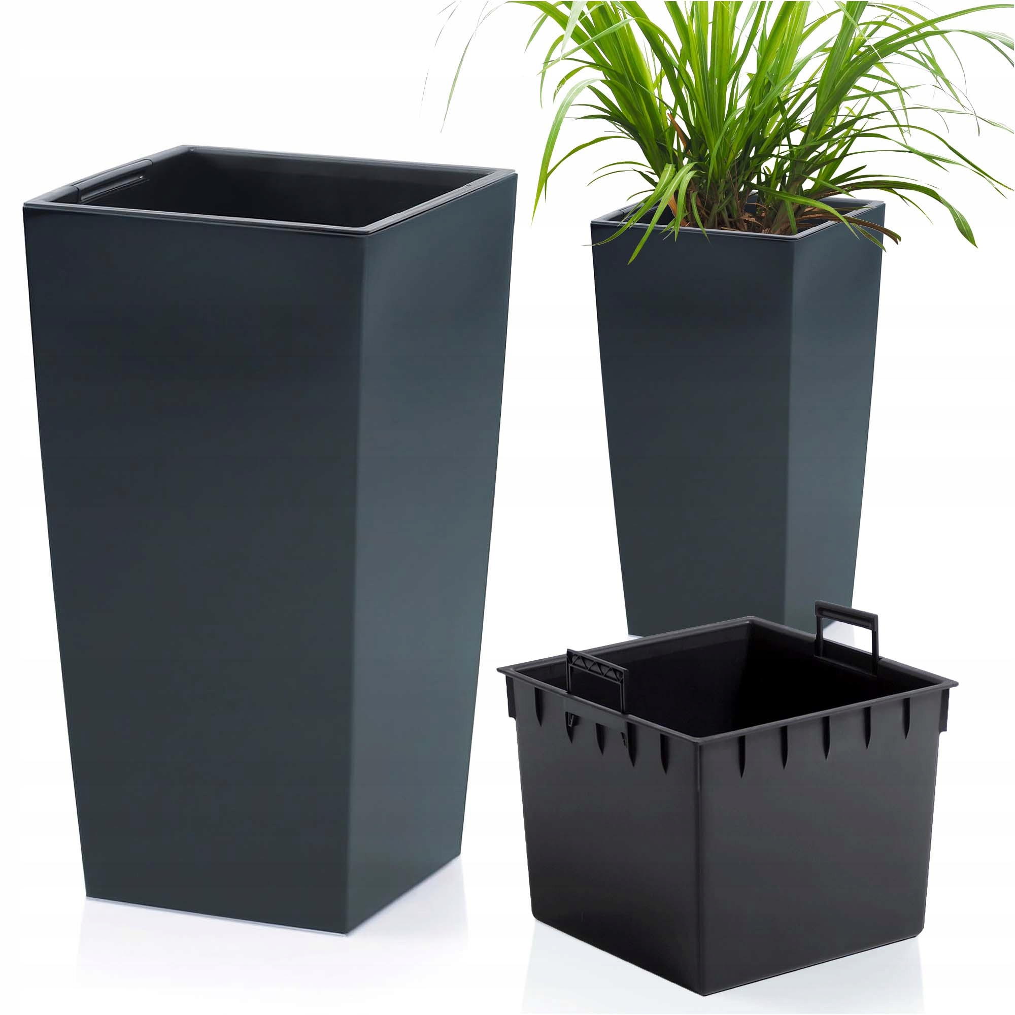 Doniczka Furu Square antracyt Prosperplast 26,5 cm x 26,5 x 50 cm ...