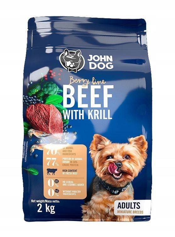 JOHN DOG BERRY MINI RASY WOŁOWINA Z KRYLEM 2KG DOROSŁE PSY MINIATUROWE ...