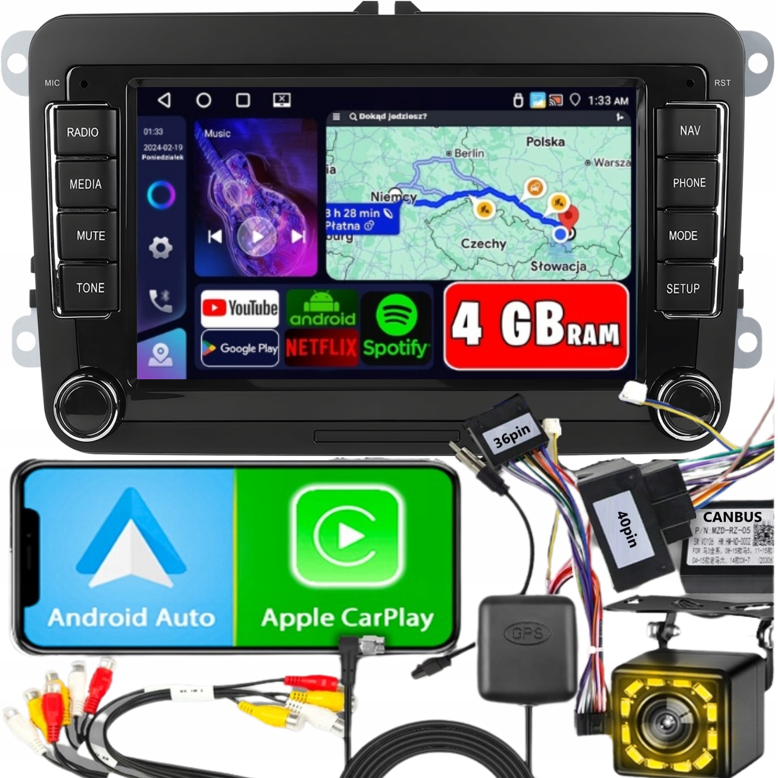 RADIO do VOLKSWAGEN SEAT SKODA VW PASSAT B6 B7 GOLF 5 V 6 WiFi Android GPS - Sklep, Opinie, Cena ...
