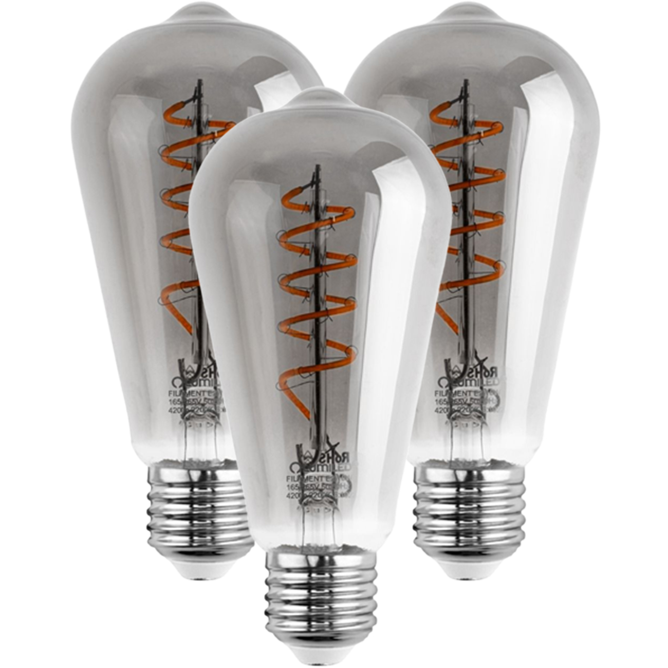 3x Żarówka LED E27 EDISON ST64 6W FILAMENT OZDOBNA RETRO DYMIONA SPIRALNA (743901 smokey ...