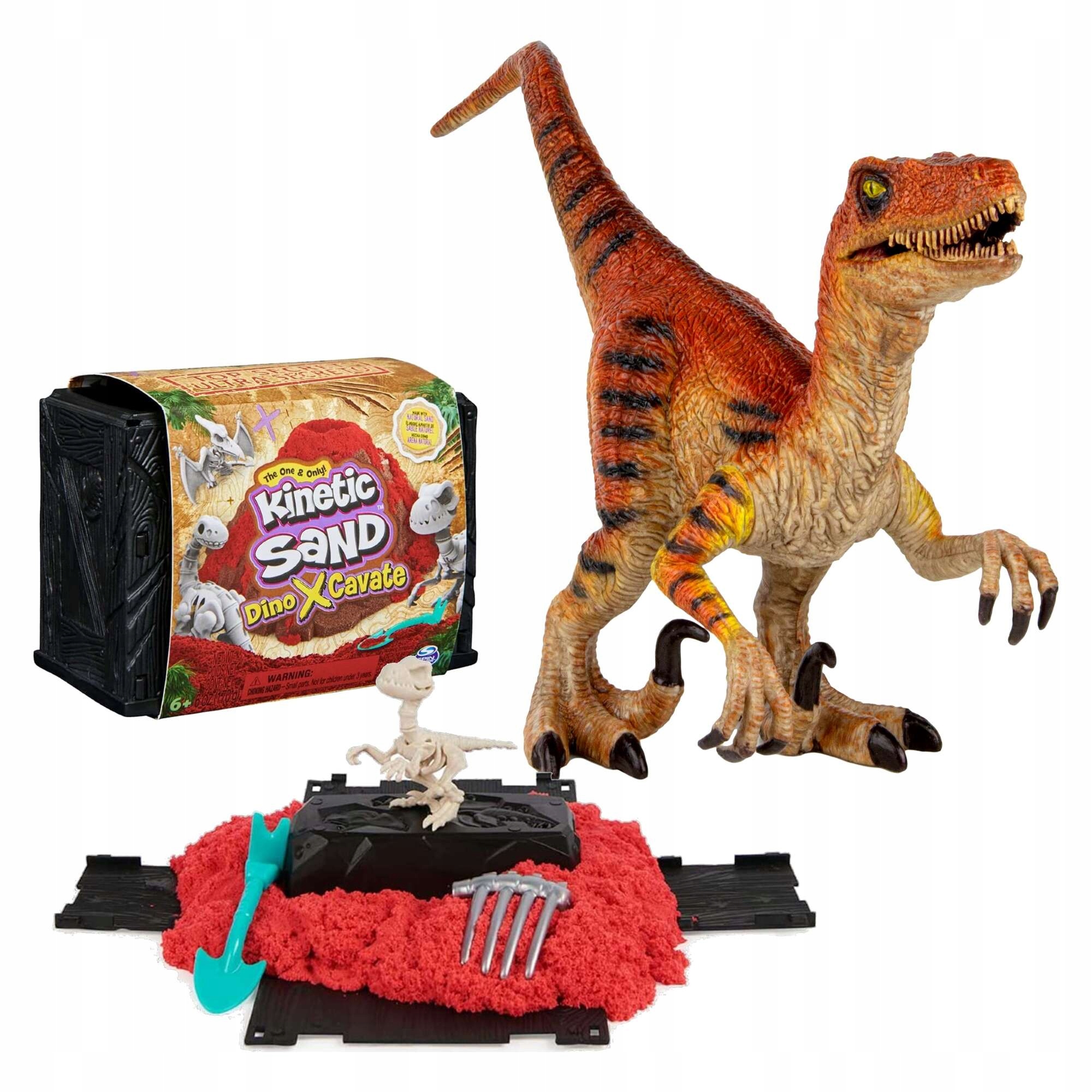 KINETIC SAND PÍSEK DINO HLEDÁNÍ KOSTRY DINOSAURUS VELOCIRAPTOR 19 CM za ...