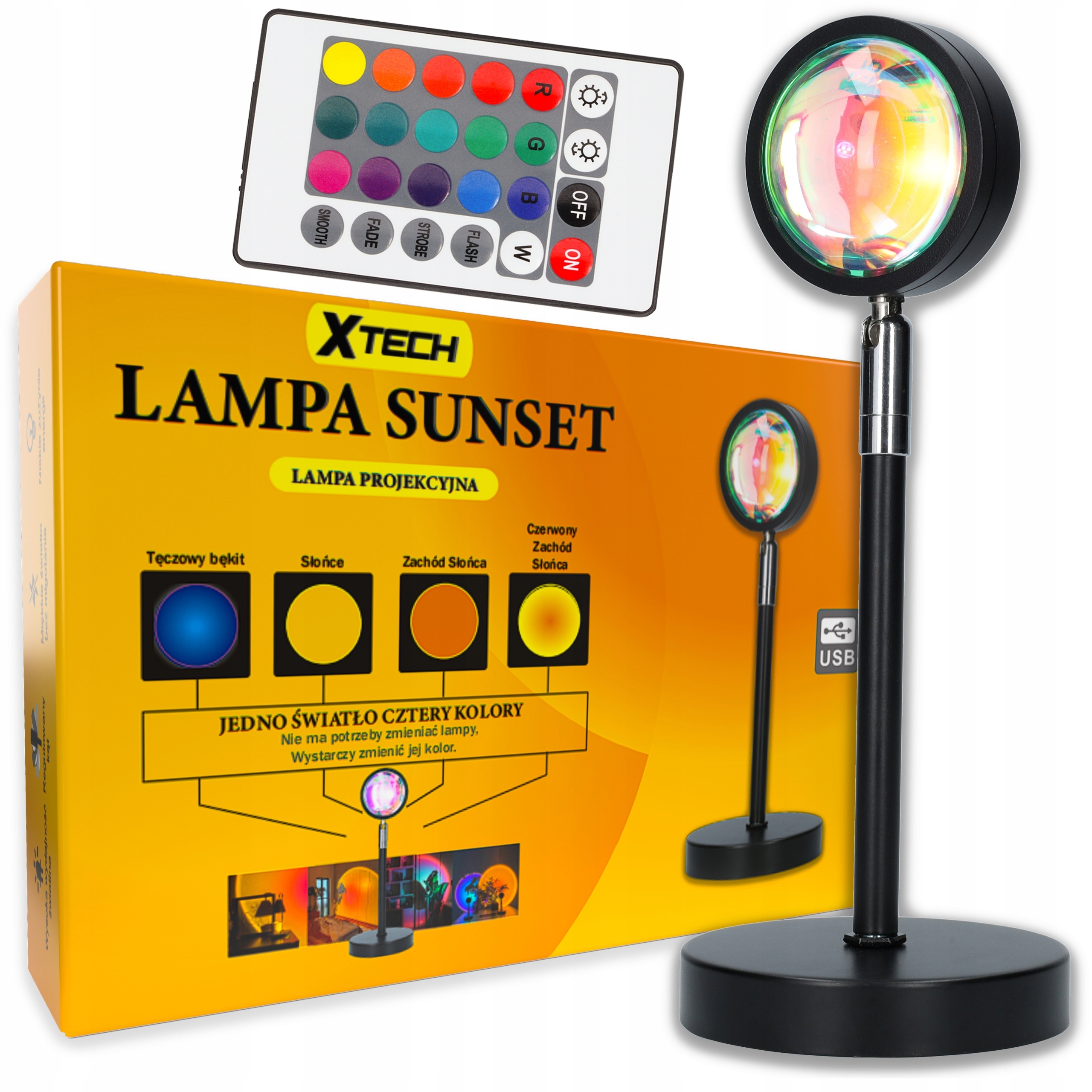 PROJEKČNÍ LAMPA SUNSET RGB 5W S DÁLKOVÝM OVLÁDÁNÍM 180° ČERNÁ XTECH za 437.00CZK - Allegro