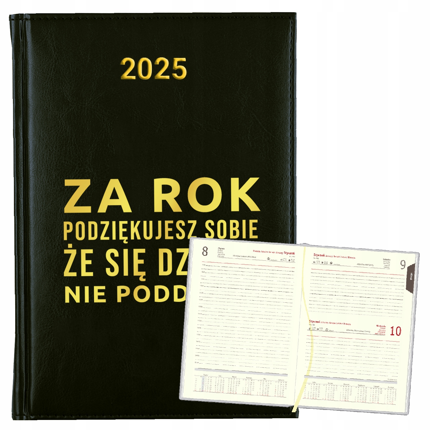 KALENDÁŘ-PLÁNOVAČ NA ROK 2025 S ZLATÝM NÁPIS DÁREK MOTIVACÍ 7, ČERNÝ ...