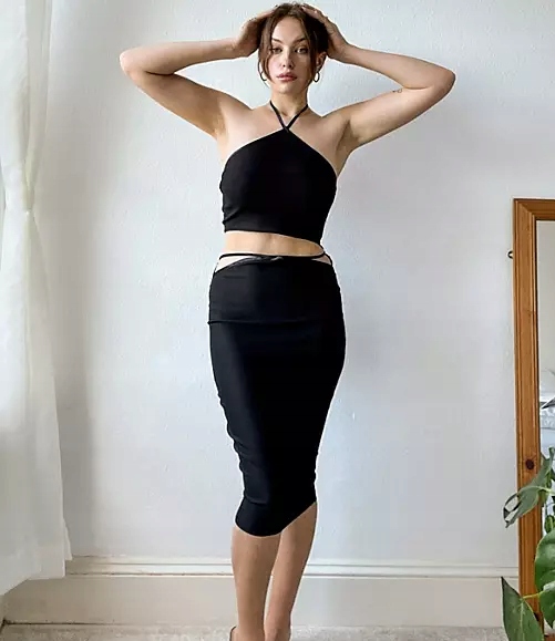 ASOS VESPER SPÓDNICA OŁÓWKOWA MIDI Z WYCIĘCIEM • Cena, Opinie ...