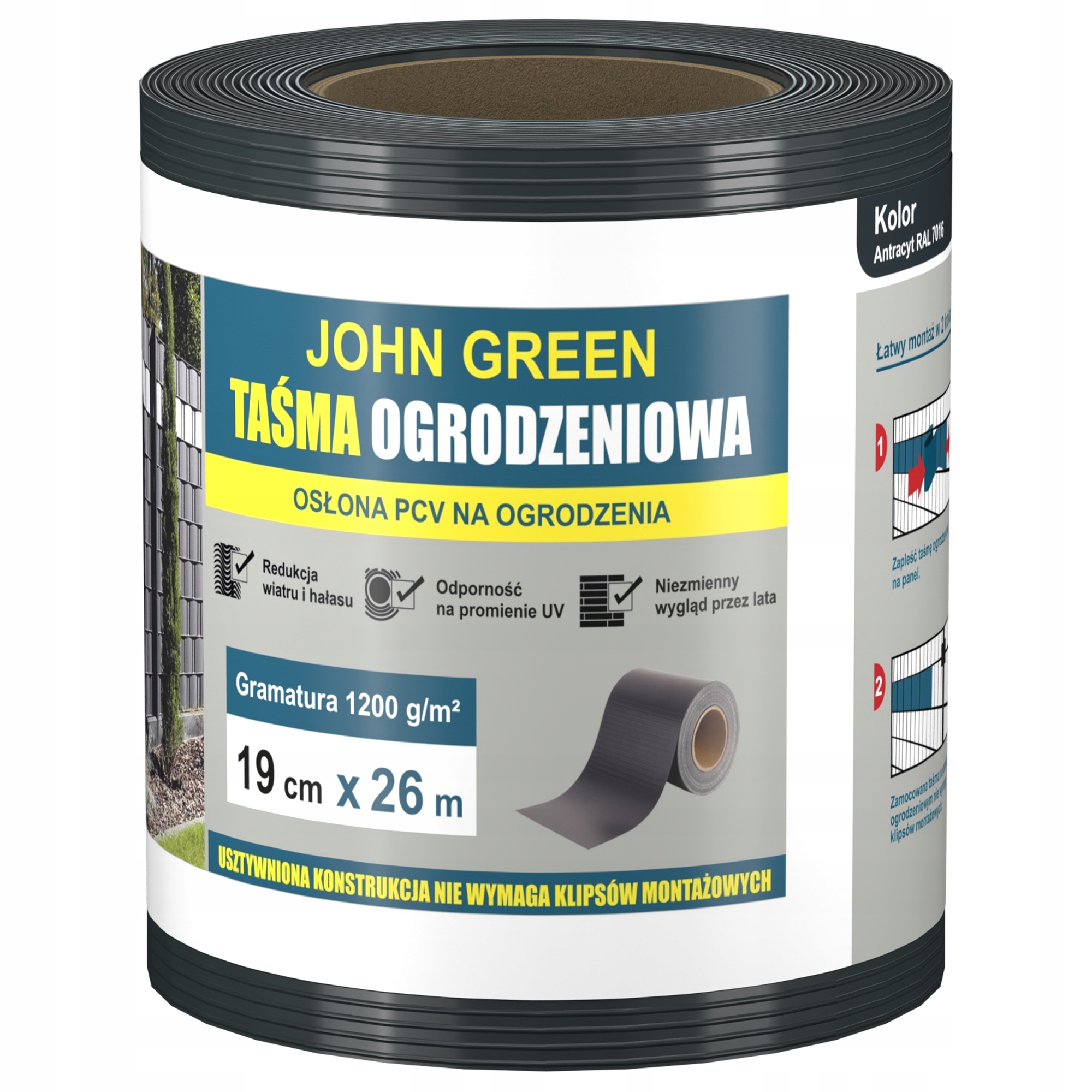 GRUBA TAŚMA OGRODZENIOWA OSŁONA NA OGRODZENIE 19cm x 26m ANTRACYT 1200g ...