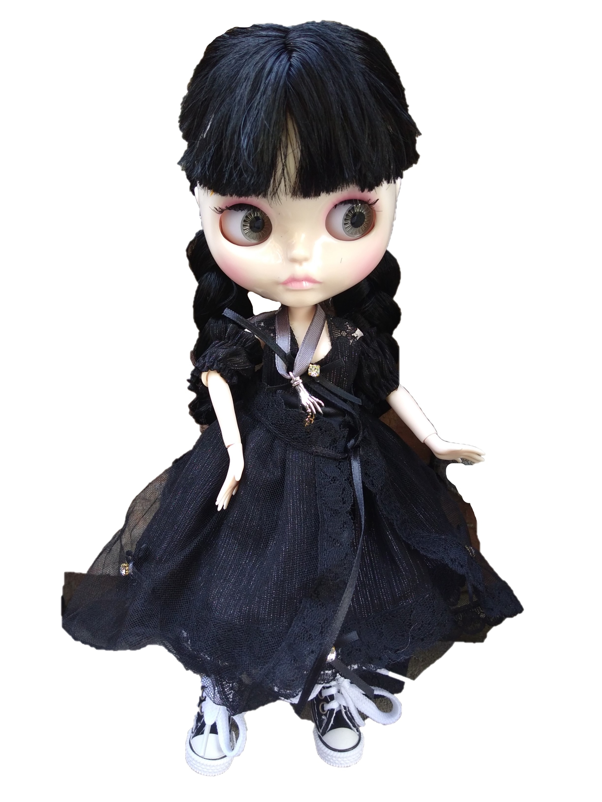 LALKA WEDNESDAY ADDAMS PARASOL + WISIOREK RĄCZKA RUCHOME OCZY z Polski ...