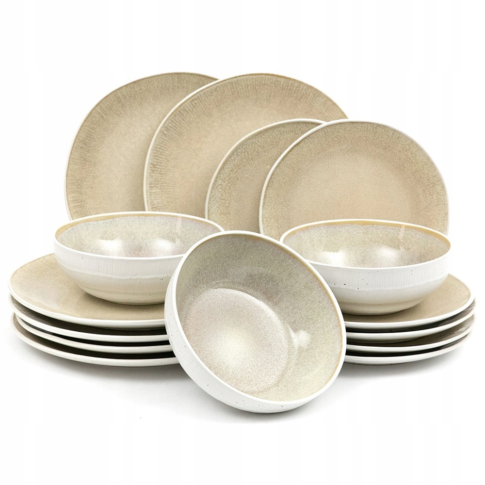 SERWIS OBIADOWY ZESTAW 18EL BEŻOWY PIASKOWY KREMOWY NA 6 OSÓB ...