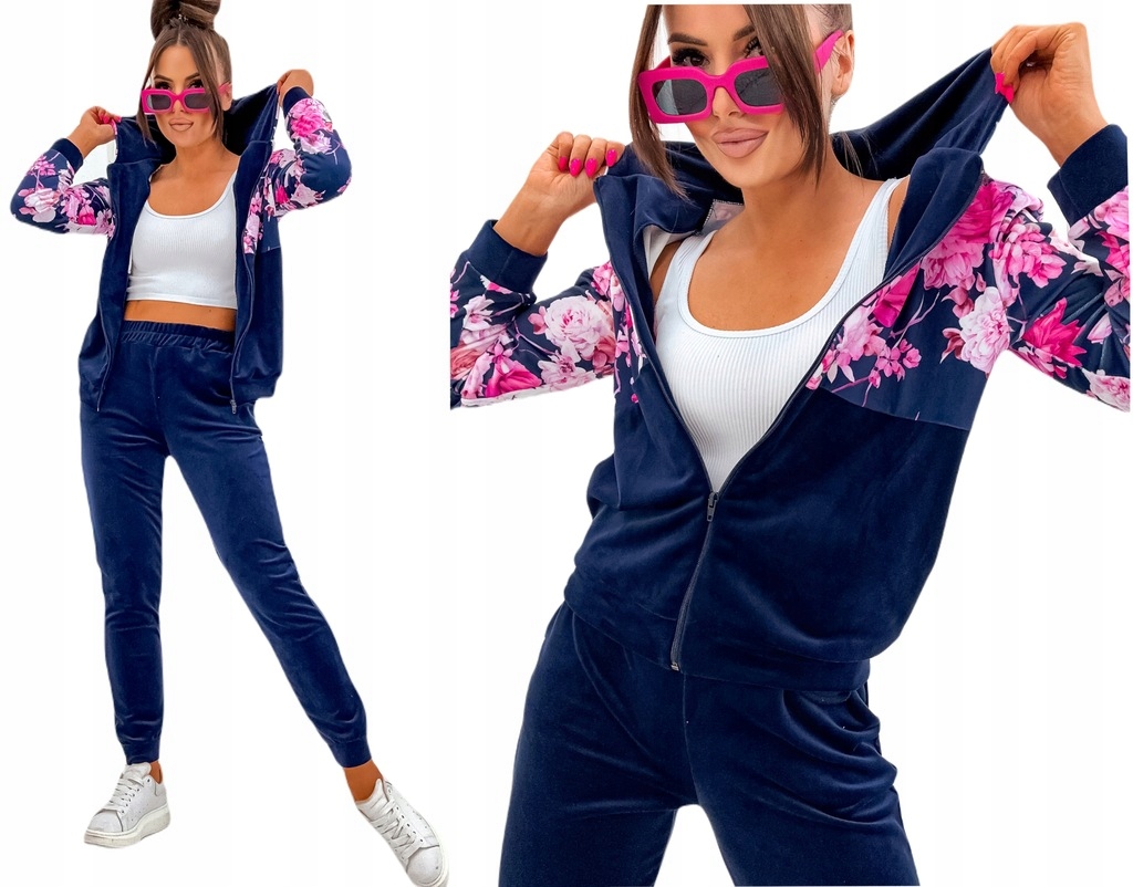 Dres welurowy damski komplet rozpinany S rozm. S-XL • Cena, Opinie • Dresy kompletne 15735740808 ...