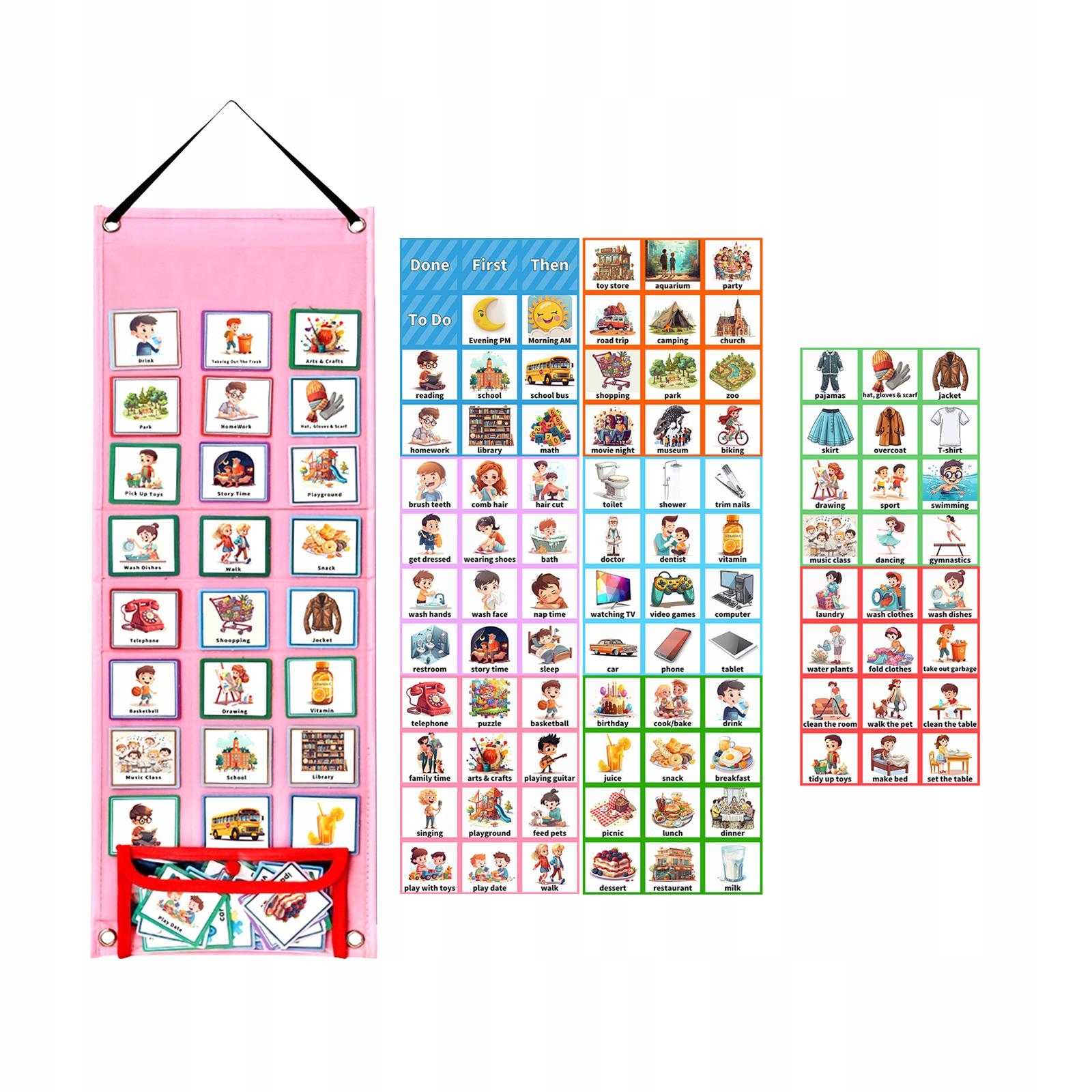 Kids Visual Schedule Scheduling Pocket Chart Training Games with pink ...