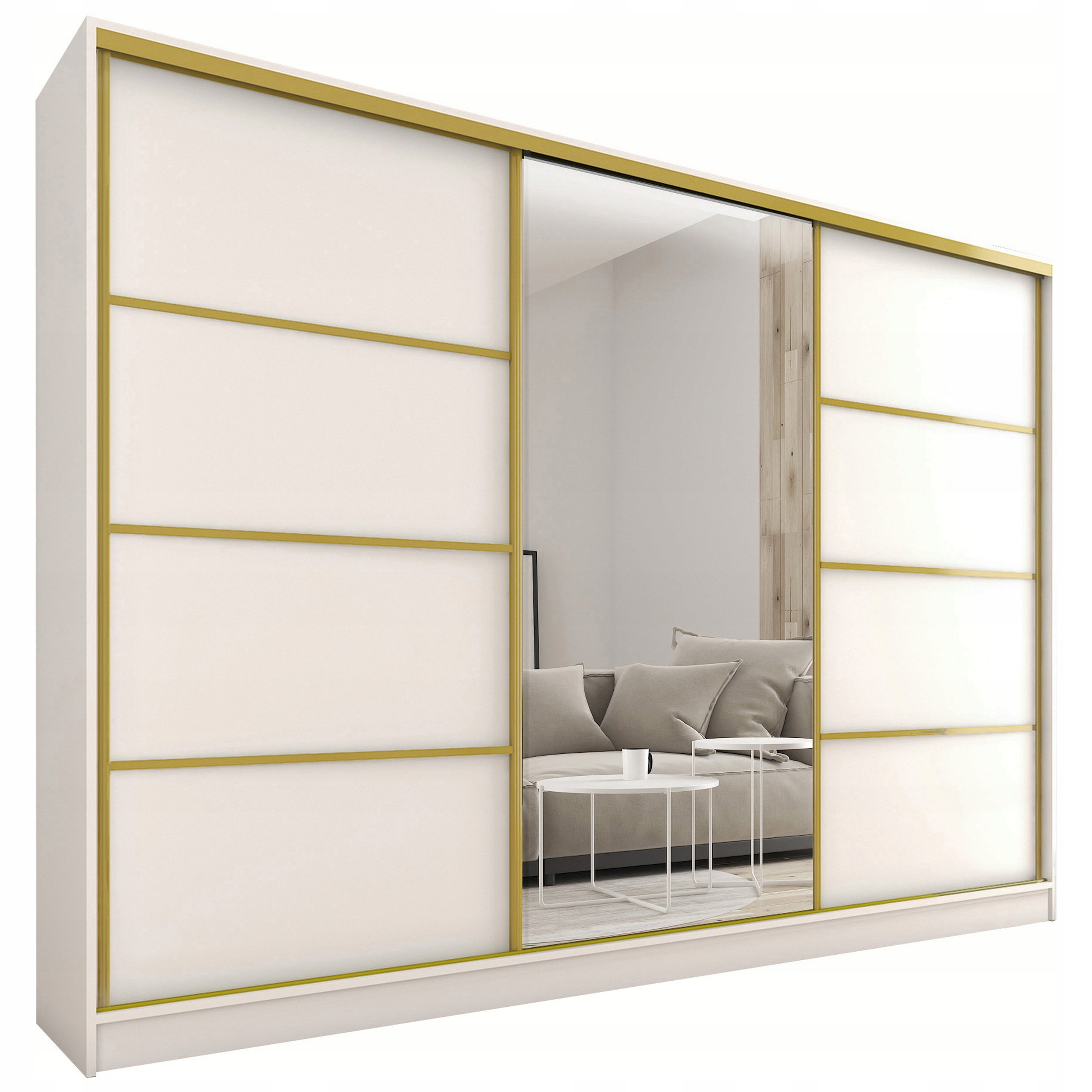 Szafa przesuwna z lustrem 280 cm GOLD biel półki (BROMARKT ...