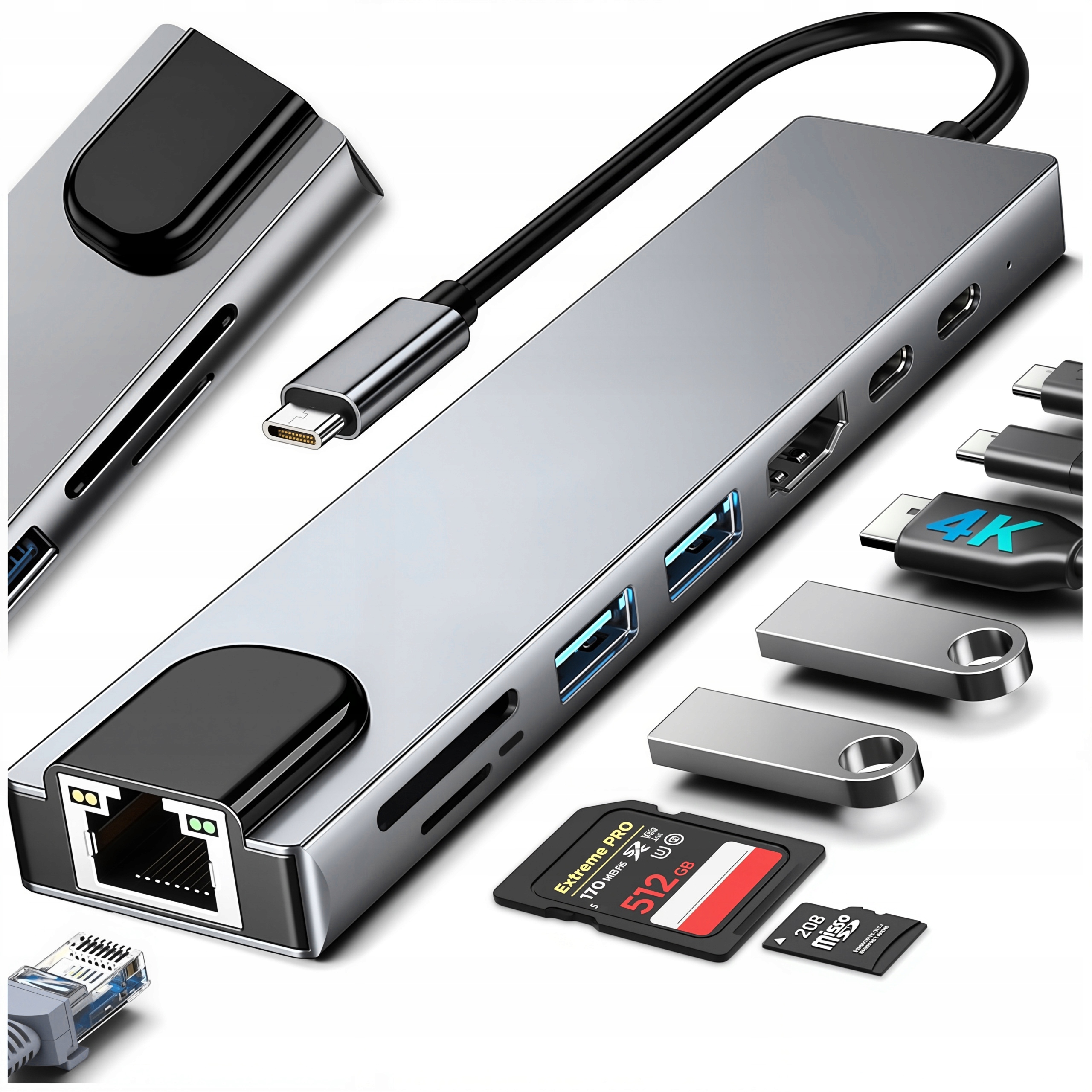 Hub USB-C Mobes 8-portowy z HDMI 4K i czytnikiem kart SD - Sklep ...