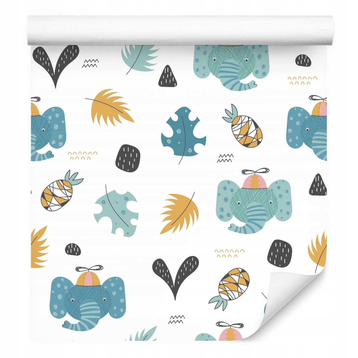 Detská tapeta Sloníky Ananásy Listy Príroda - Allegro