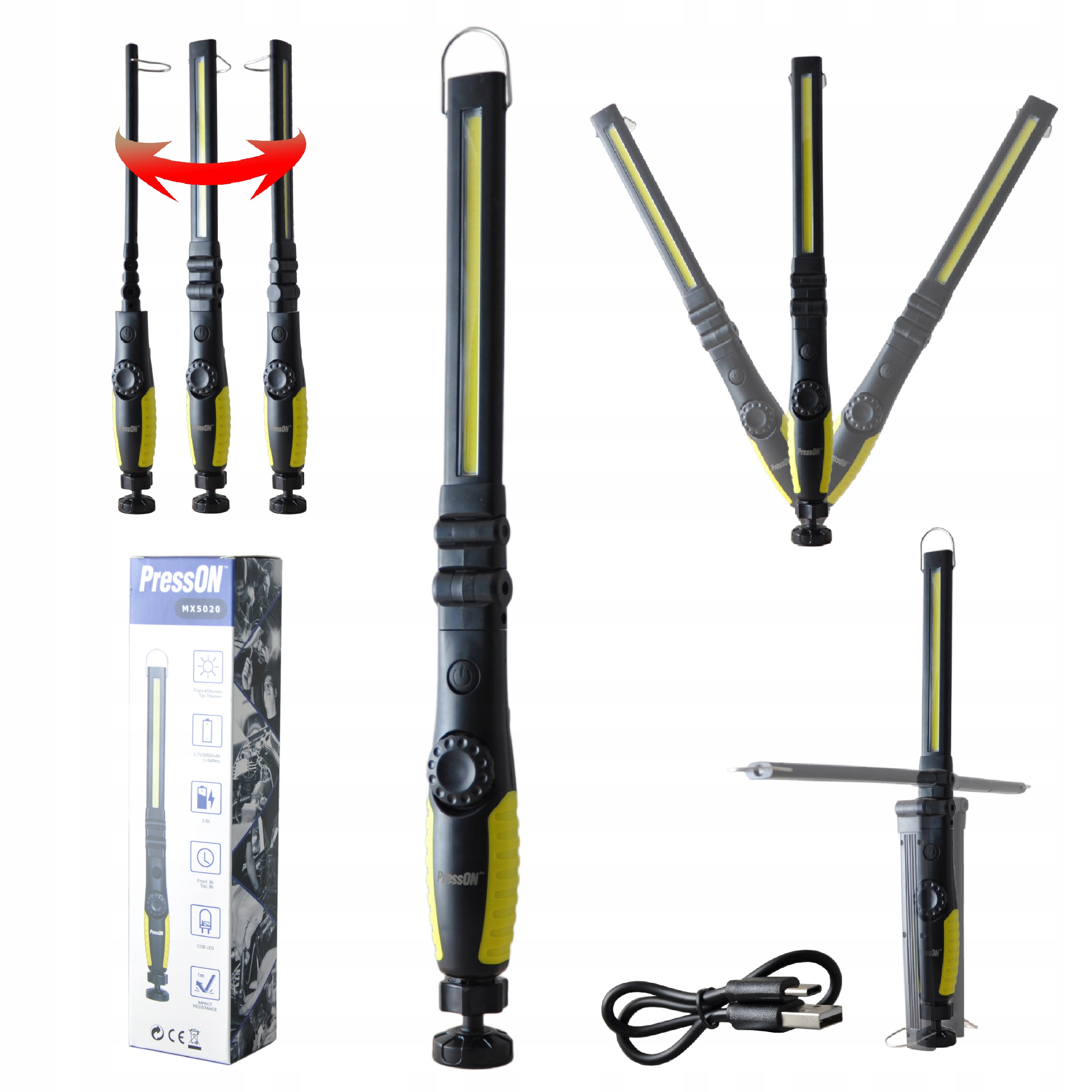 LATARKA WARSZTATOWA LAMPA ROBOCZA 5W COB LED AKU USB MAGNES SKŁADANA ...