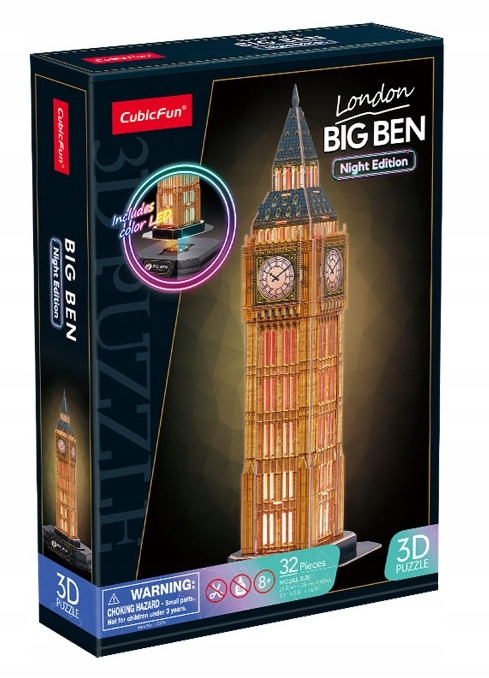 PUZZLE 3D LED - CUBIC FUN - 32 el. wersja nocna LONDYN - BIG BEN ...