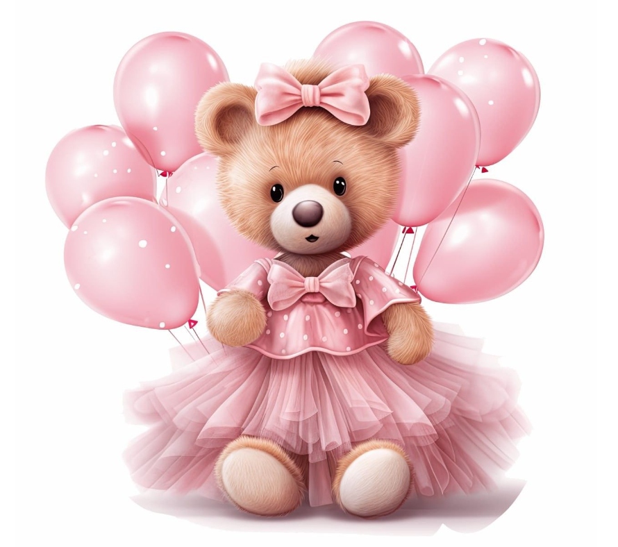 CUKROWY OPŁATEK NA TORT WYDRUK MIŚ MISIU ROCZEK RÓŻOWY balony dekoracja ...