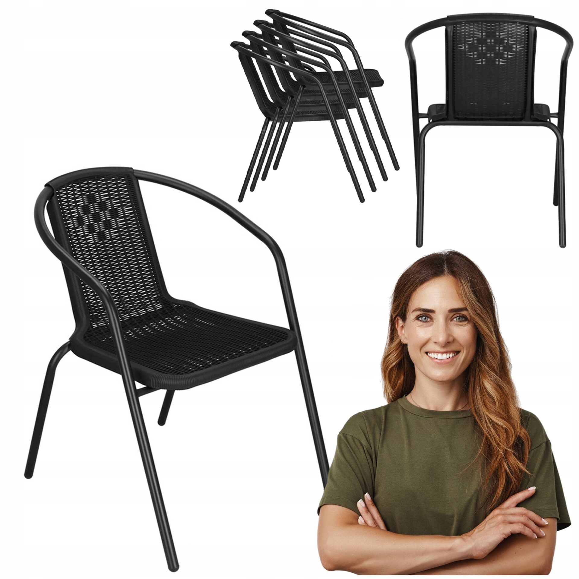 4x KRZESŁO OGRODOWE NA TARAS BALKON MOCNE WYGODNE DO STOŁU CZARNE METALOWE (5907719463957 ...