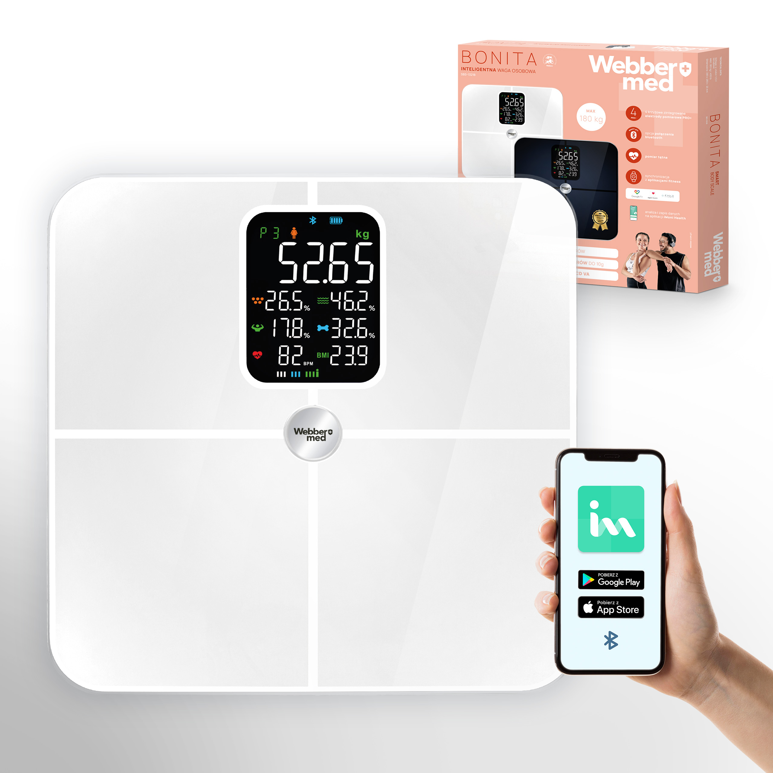 Analytická kúpeľňová váha 16 Parametrov Apple Health, Google Fit ...